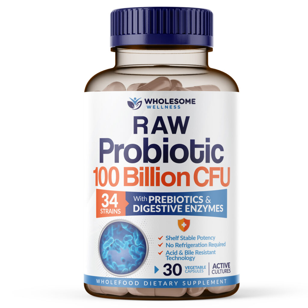 Raw Probiotics 100 Billion CFU Organic With Prebiotics, Digestive ...