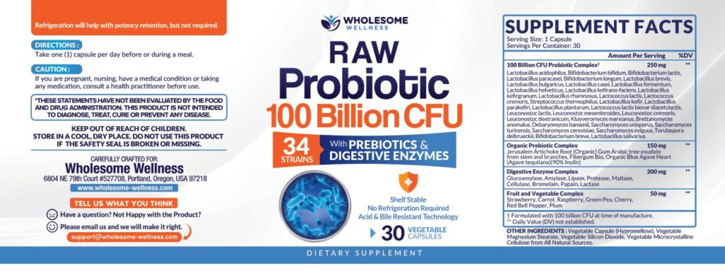 Raw Probiotics 100 Billion CFU Organic With Prebiotics, Digestive ...