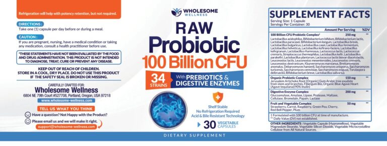 Raw Probiotics 100 Billion CFU Organic With Prebiotics, Digestive ...